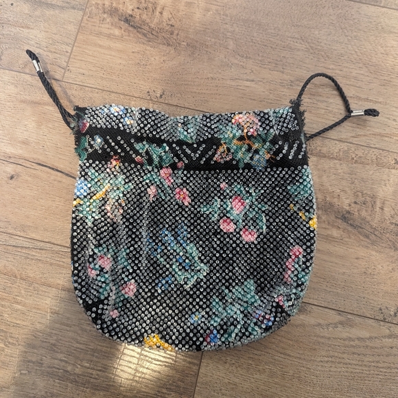 Bags | Vintage Drawstring Black Mesh Plastic Beaded Bucket Bag | Poshmark